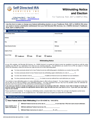 Fillable Online Withholding Notice and Election - Self Directed IRA ...