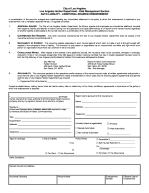 Fillable Online portoflosangeles AUTO LIABILITY ADDITIONAL INSURED ...