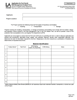 Fillable Online portoflosangeles Application for Port Permit Risk ...