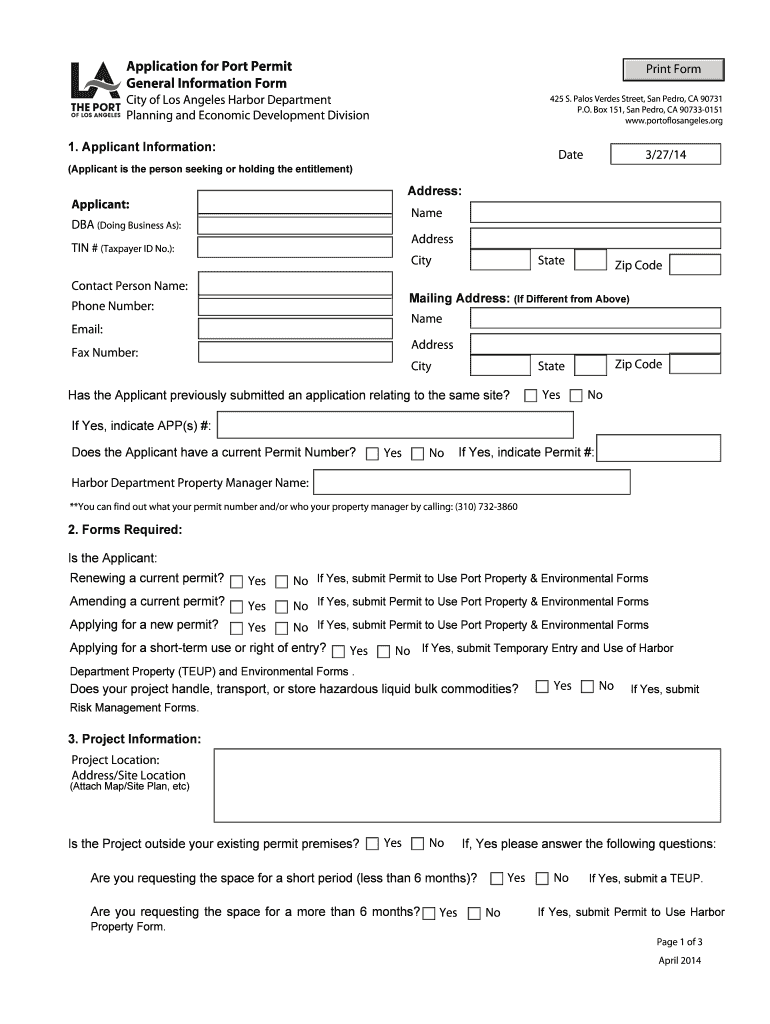 Fillable Online portoflosangeles General Information Form - Port of Los ...