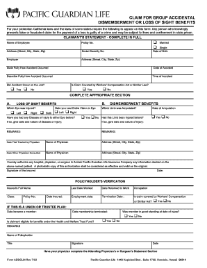 Fillable Online Group AD&D Claim Form - Pacific Guardian Life Fax Email ...
