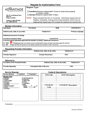 Fillable Online Advantage Request for Authorization Form Fax Email ...