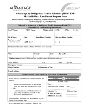 Fillable Online Enrollment Application - Advantage Bridgeway - Bridgeway Health ... Fax Email ...