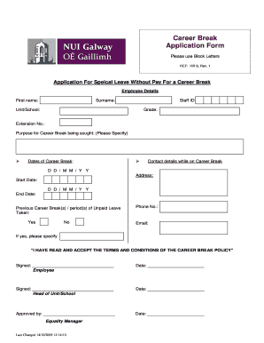 Fillable Online nuigalway Career Break Application Form - nuigalway Fax ...