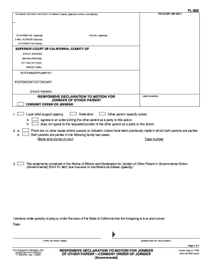 Fillable Online FL-662 Responsive Declaration to Motion for Joinder of ...
