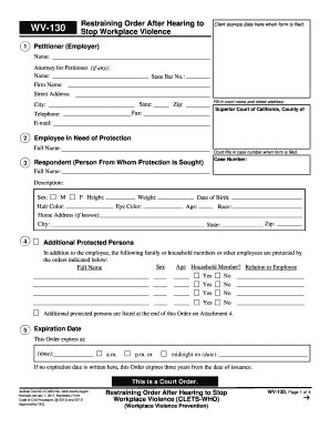 Fillable Online WV-130* Restraining Order After Hearing to Stop ...