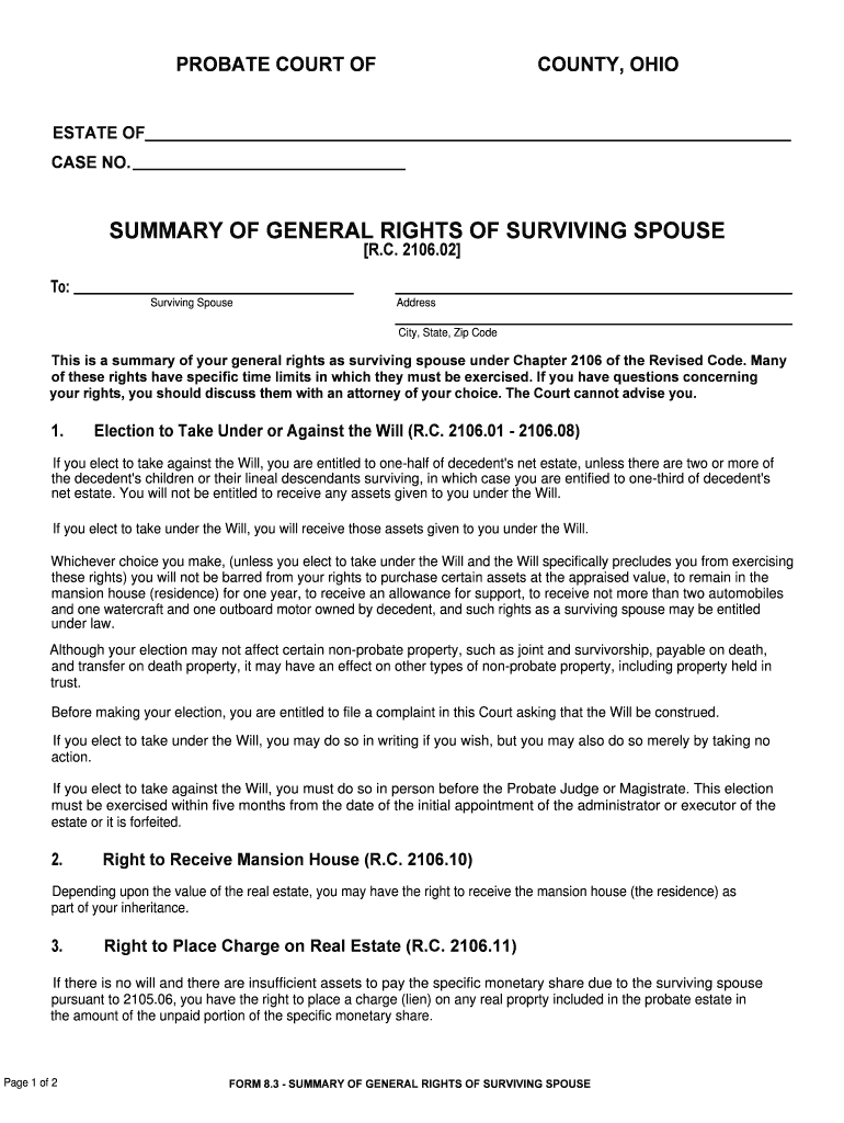 Fillable Online Summary of general rights of surviving spouse - Legal ...