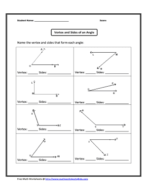 Fillable Online Vertex and Sides of an Angle - Free Printable Math ...