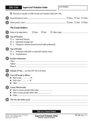 Fillable Online DV-150 Supervised Visitation Order Domestic Violence ...