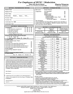 Fillable Online For Employees of HCSC - Davis Vision Fax Email Print ...