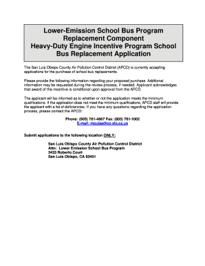 Fillable Online slocleanair School Bus Replacement Application - Air Pollution Control District ...