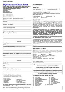 Fillable Online Diploma enrolment form - TWI: Training & Examination ...