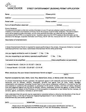Fillable Online vancouver Street entertainment (busking) permit ...