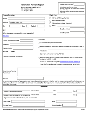 Fillable Online fiscal gmu Honorarium Payment Request Form - Fiscal ...