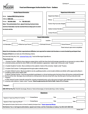 Fillable Online fiscal gmu Food and Beverages Authorization Form ...