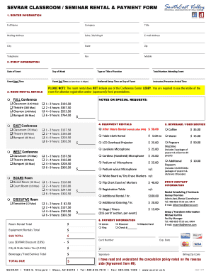 Fillable Online SEVRAR CLASSROOM / SEMINAR RENTAL & PAYMENT FORM Fax ...