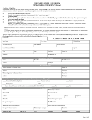 Fillable Online finaid columbusstate COLUMBUS STATE UNIVERSITY ...