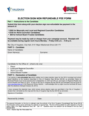 Fillable Online ELECTION SIGN NON REFUNDABLE FEE FORM - City of Vaughan ...