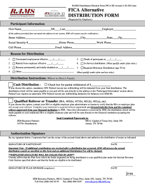 Fillable Online FICA Alternative DISTRIBUTION FORM - JEM Resource ...