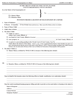 Fillable Online 12 218 239 PETITION FOR DECLARATION OF EMANCIPATION OF ...