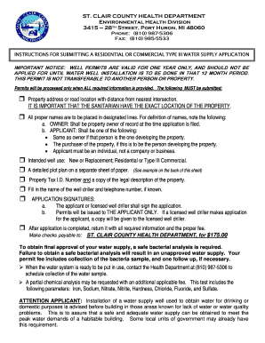 Fillable Online stclaircounty Private Water Well Permits - St. Clair ...