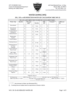 Fillable Online beverlyhills 30%, 35% or 40% REDUCTION WATER USE ...