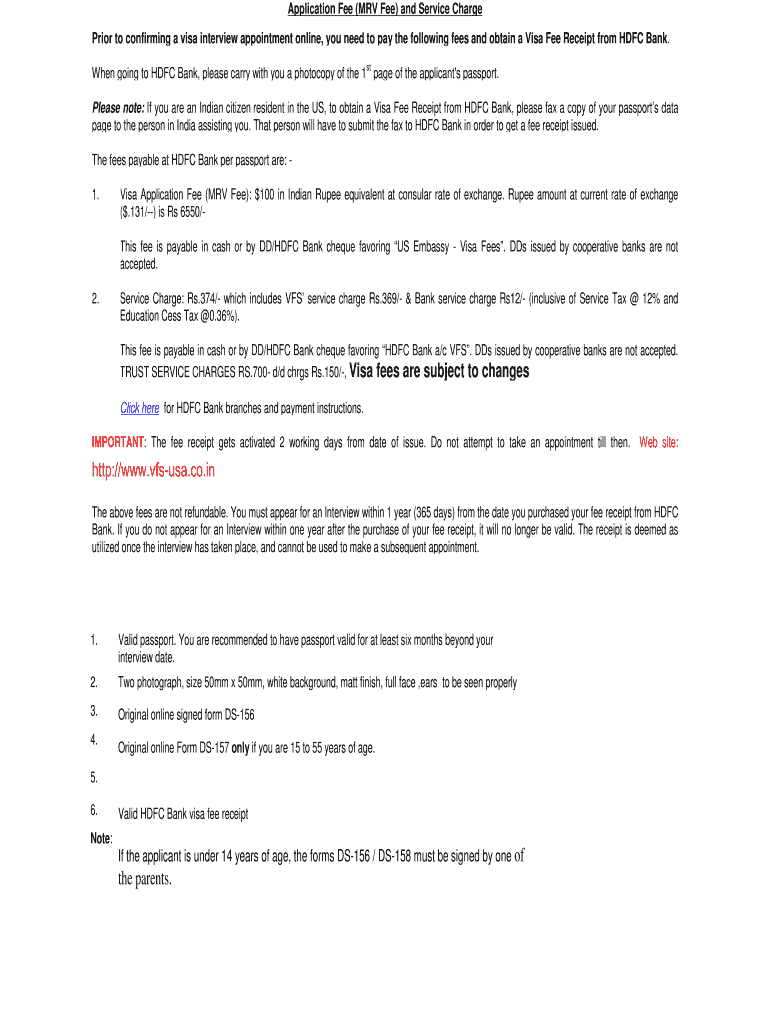 Fillable Online Application Fee (MRV Fee) and Service Charge Fax Email ...