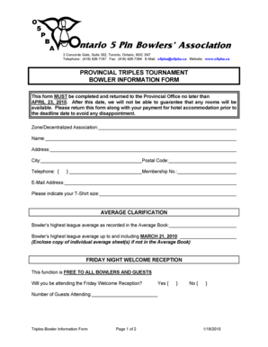 Fillable Online Bowler Information Form Fax Email Print - pdfFiller