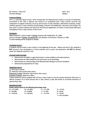 Fillable Online fallriverschools Mr Pacheco Freshman Biology Syllabus ...