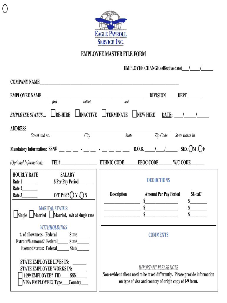 Fillable Online EMPLOYEE MASTER FILE FORM Fax Email Print - pdfFiller
