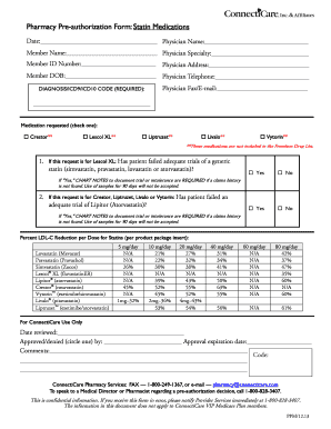 Fillable Online Pharmacy Pre-authorization Form: Statin Medications - ConnectiCare Fax Email ...