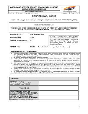 Fillable Online web capetown gov GOODS AND SERVICE TENDER DOCUMENT INCLUDING - web capetown gov ...