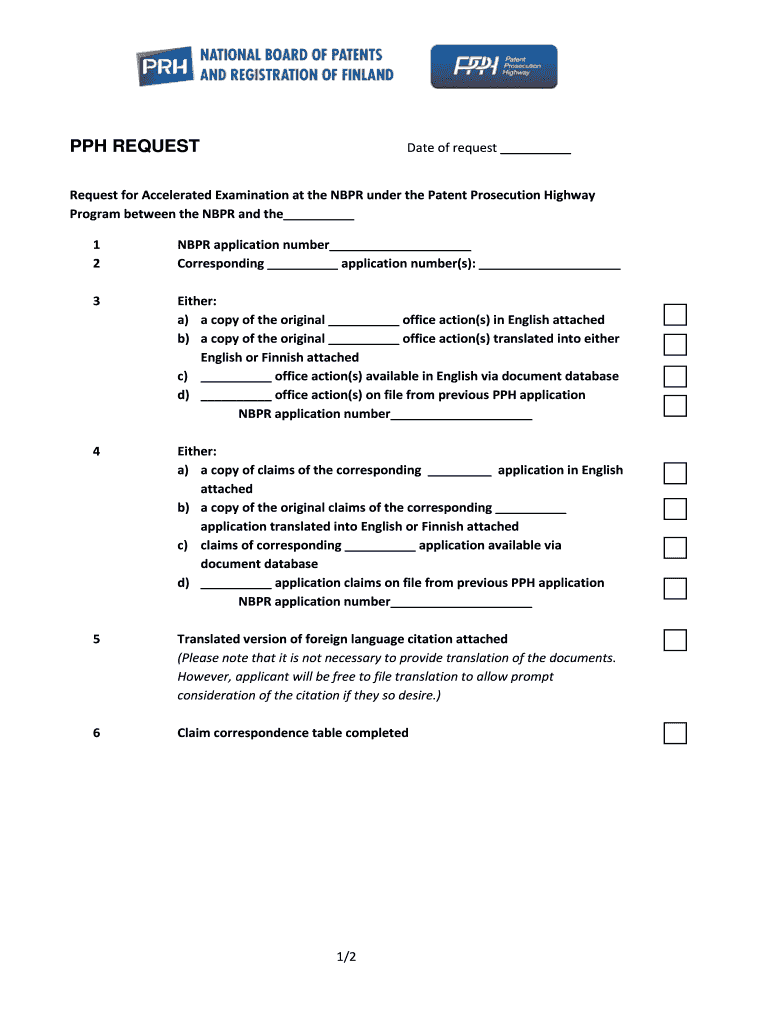 Fillable Online jpo go PPH REQUEST Date of request Fax Email Print ...