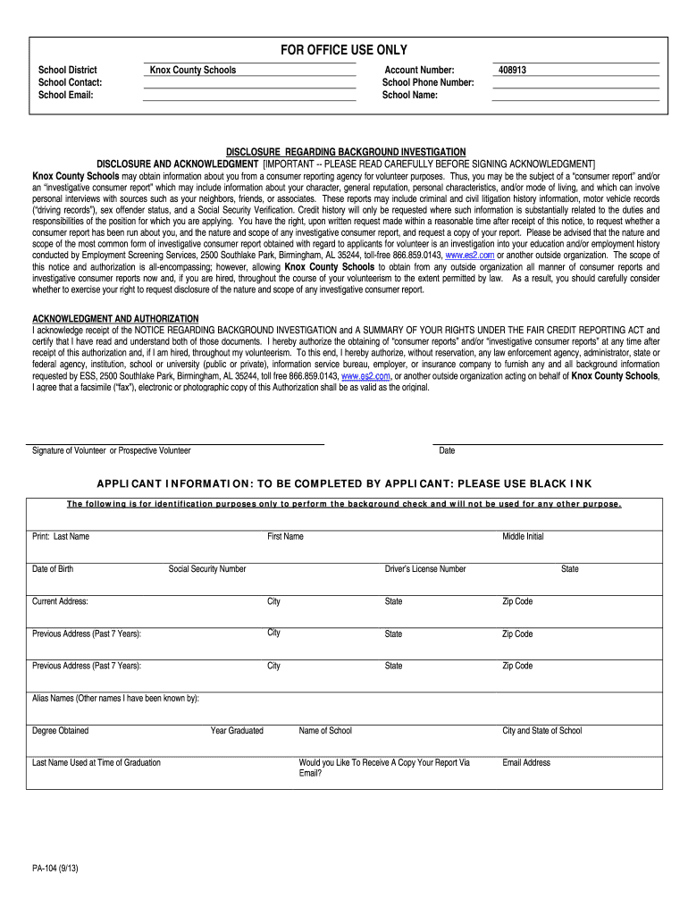 Fillable Online knoxschools FOR OFFICE USE ONLY School District School ...