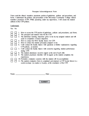 Fillable Online mclennan Preceptor Acknowledgement Form - McLennan ...