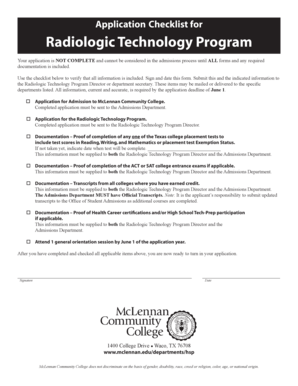 Fillable Online mclennan Application Checklist for Radiologic Technology Program - mclennan Fax ...