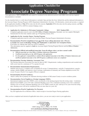 Fillable Online mclennan Application Checklist for Associate Degree Nursing Program - mclennan ...