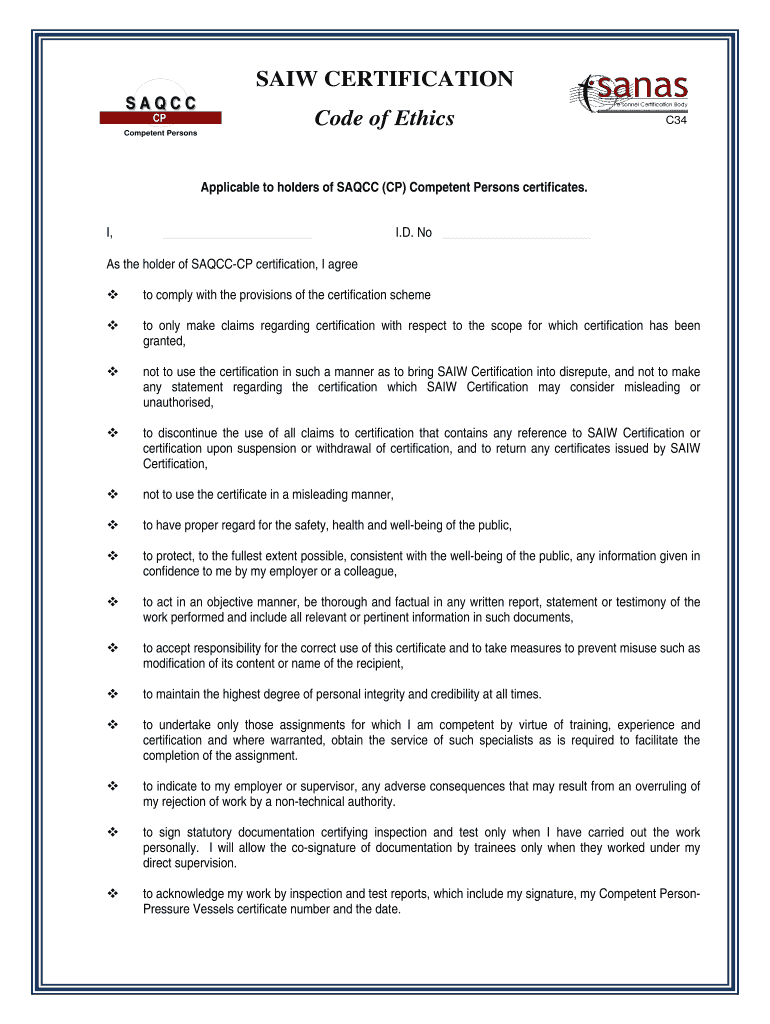 Fillable Online SAIW CERTIFICATION Fax Email Print - pdfFiller