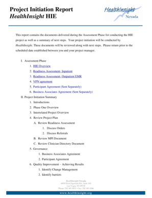 Fillable Online Project Initiation Report - HealthInsight Fax Email ...