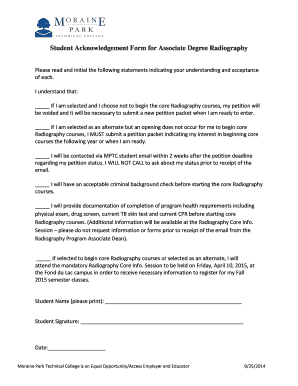 Fillable Online libs morainepark Student Acknowledgement Form for ...