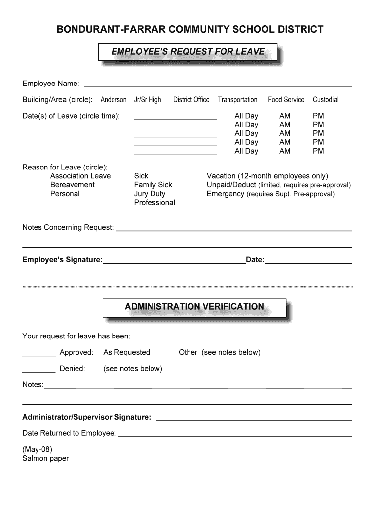 Fillable Online Leave Request Form.doc Fax Email Print - pdfFiller