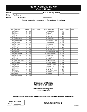 Fillable Online seton pvt k12 ia Seton Catholic SCRIP Order Form ...