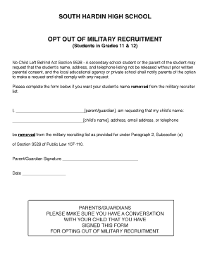 Fillable Online southhardin k12 ia Military Opt Out 14-15 Fax Email ...