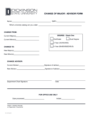 Fillable Online dickinsonstate Change of Major form fillable - Dickinson State University Fax ...