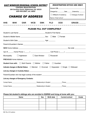 Fillable Online Change of Address (pdf) - East Windsor Regional Schools ...