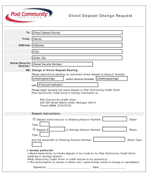 Fillable Online Direct Deposit Change Request To: (Direct Deposit ...