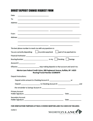 Fillable Online Direct deposit change request form - Morton Lane ...