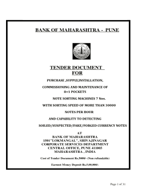 Fillable Online bankofmaharashtra BANK OF MAHARASHTRA - PUNE TENDER ...