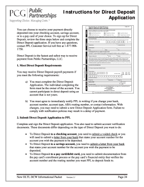 Fillable Online Instructions for Direct Deposit Application - PCG ...