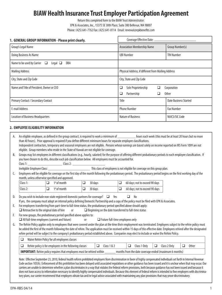 Fillable Online 2014 RBS-BIAW PA.indd - EPK Benefits Fax Email Print - pdfFiller